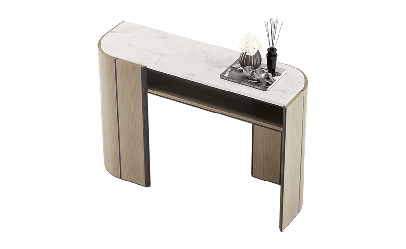 Okayama Console Table | Luxury Wood & Stone Shelved Console | Frato
