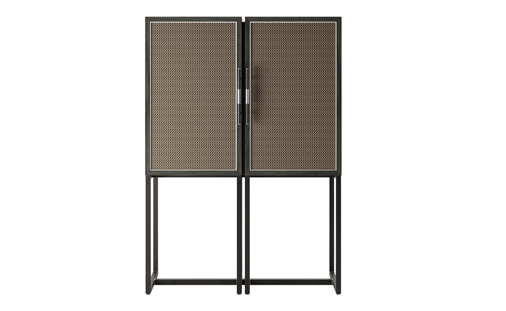 Mykonos Tall Cabinet by Frato – Wood Veneer with Stone & Brushed Brass ...