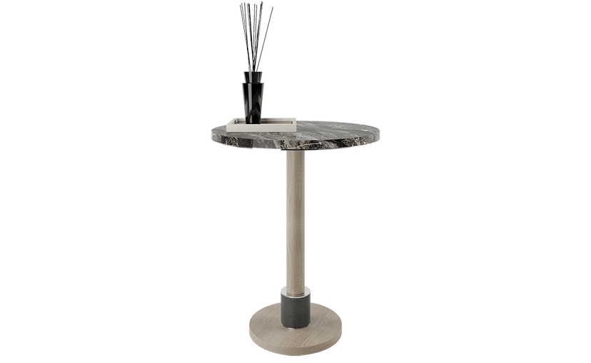 Frato Cadiz Side Table | Luxury Stone & Faux Leather Pedestal Table | Frato