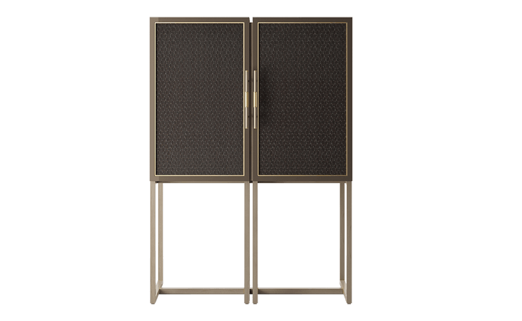 Mykonos Tall Cabinet by Frato – Wood Veneer with Stone & Brushed Brass ...
