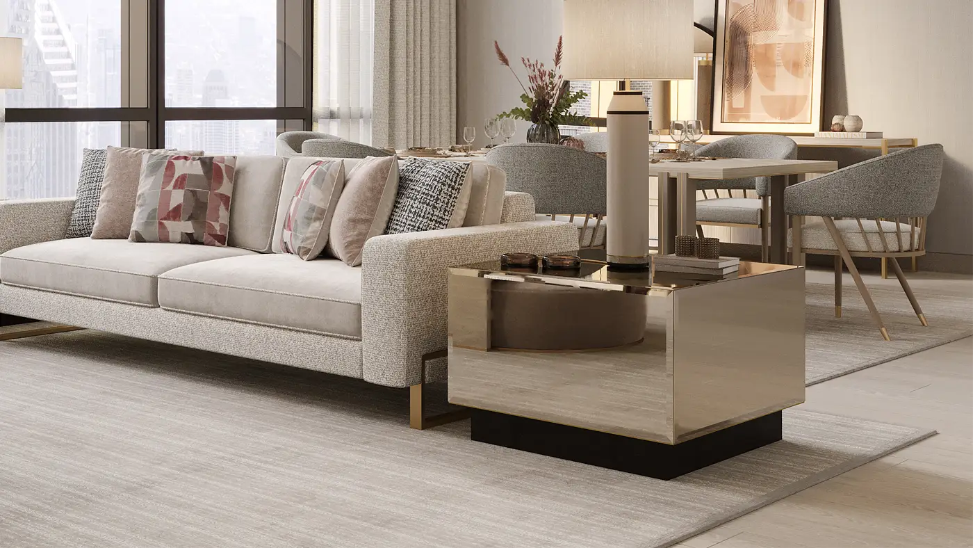 Frato Granada Coffee Table – Bronze Mirror Facade with Brushed Brass ...