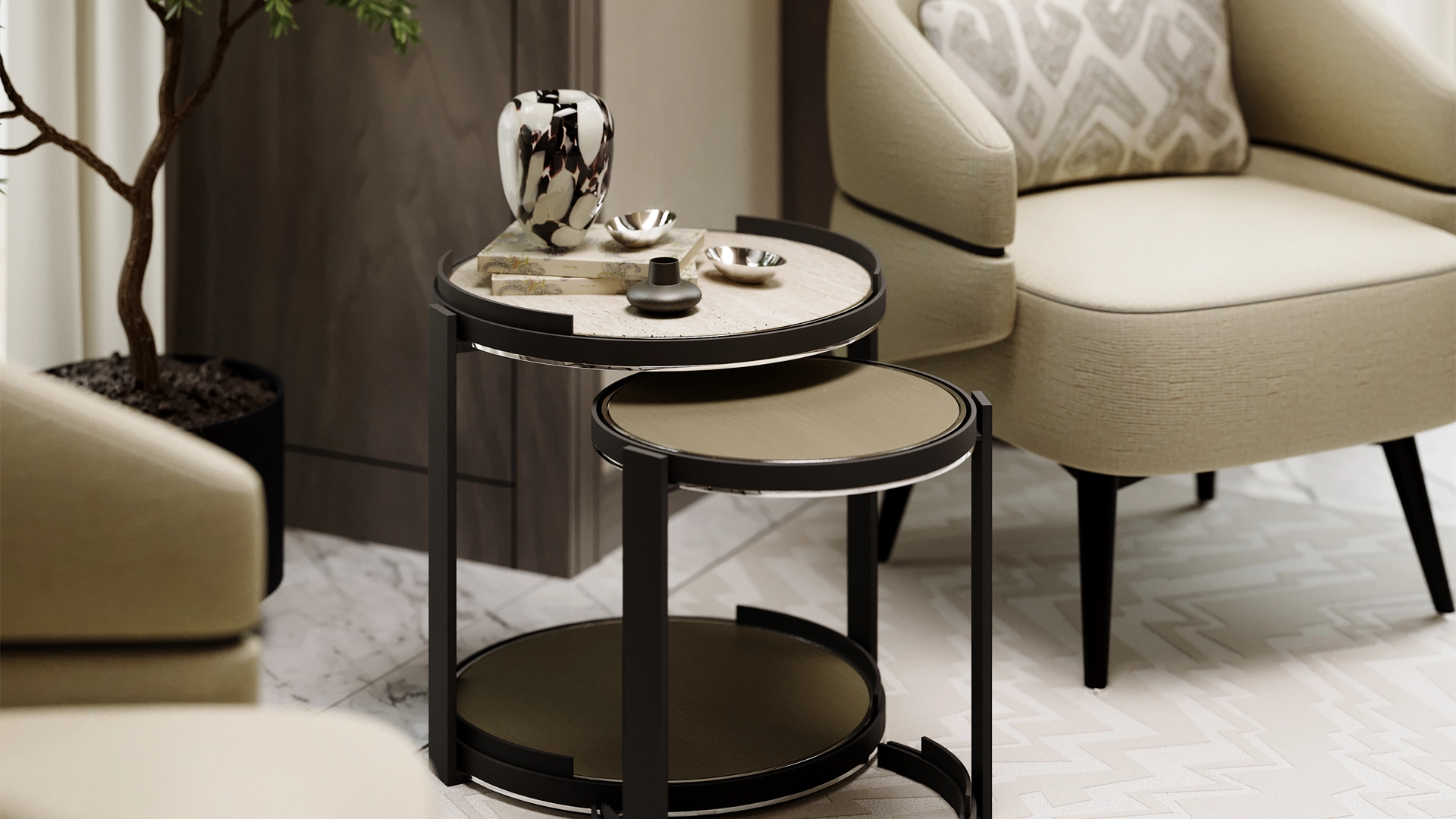Frato Boulder Side Table | Luxury Stone & Wood Side Table | Frato