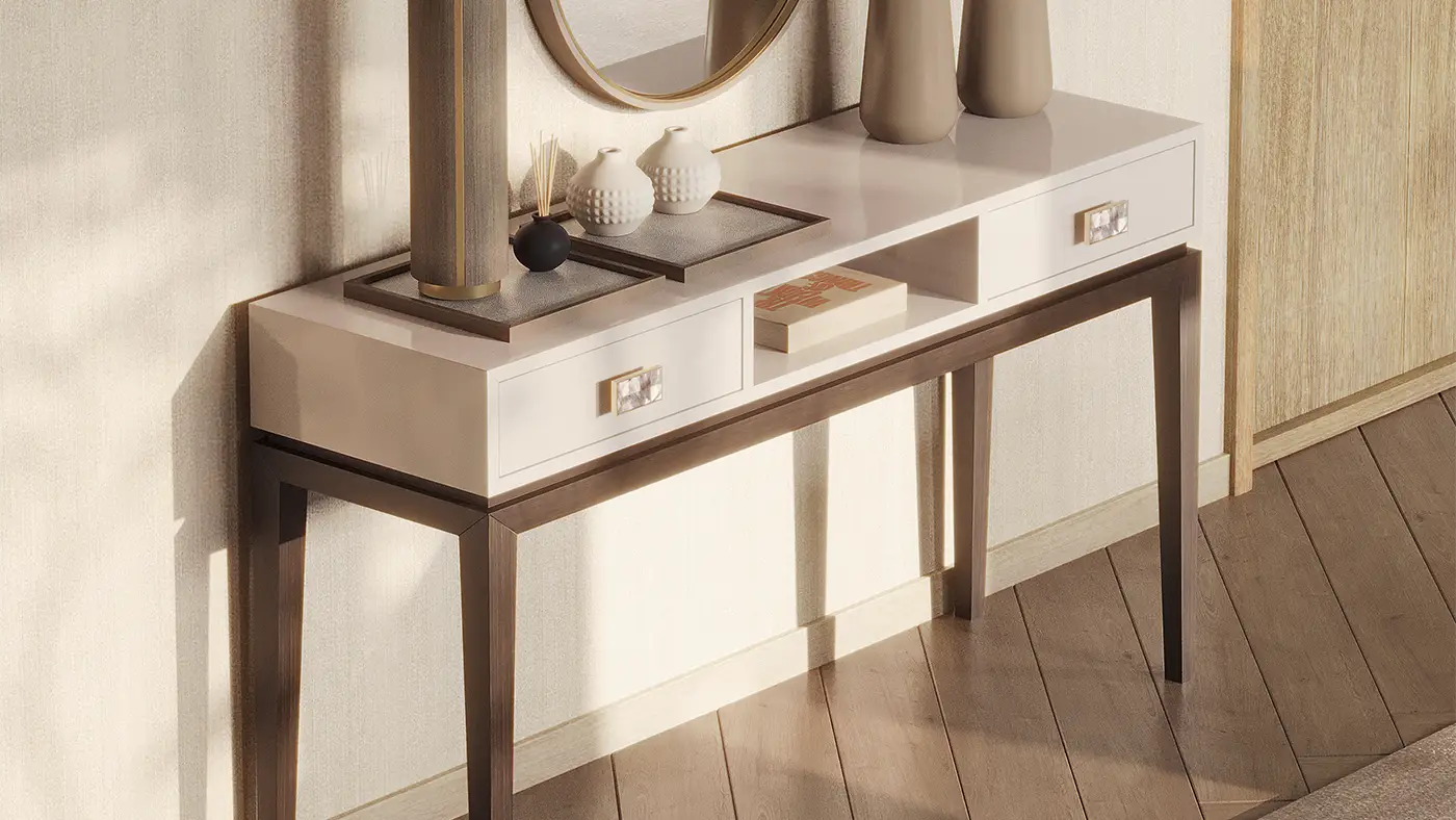 Frato Chicago Console – Lacquered Wood with Bronze Mirror & Mother-of ...