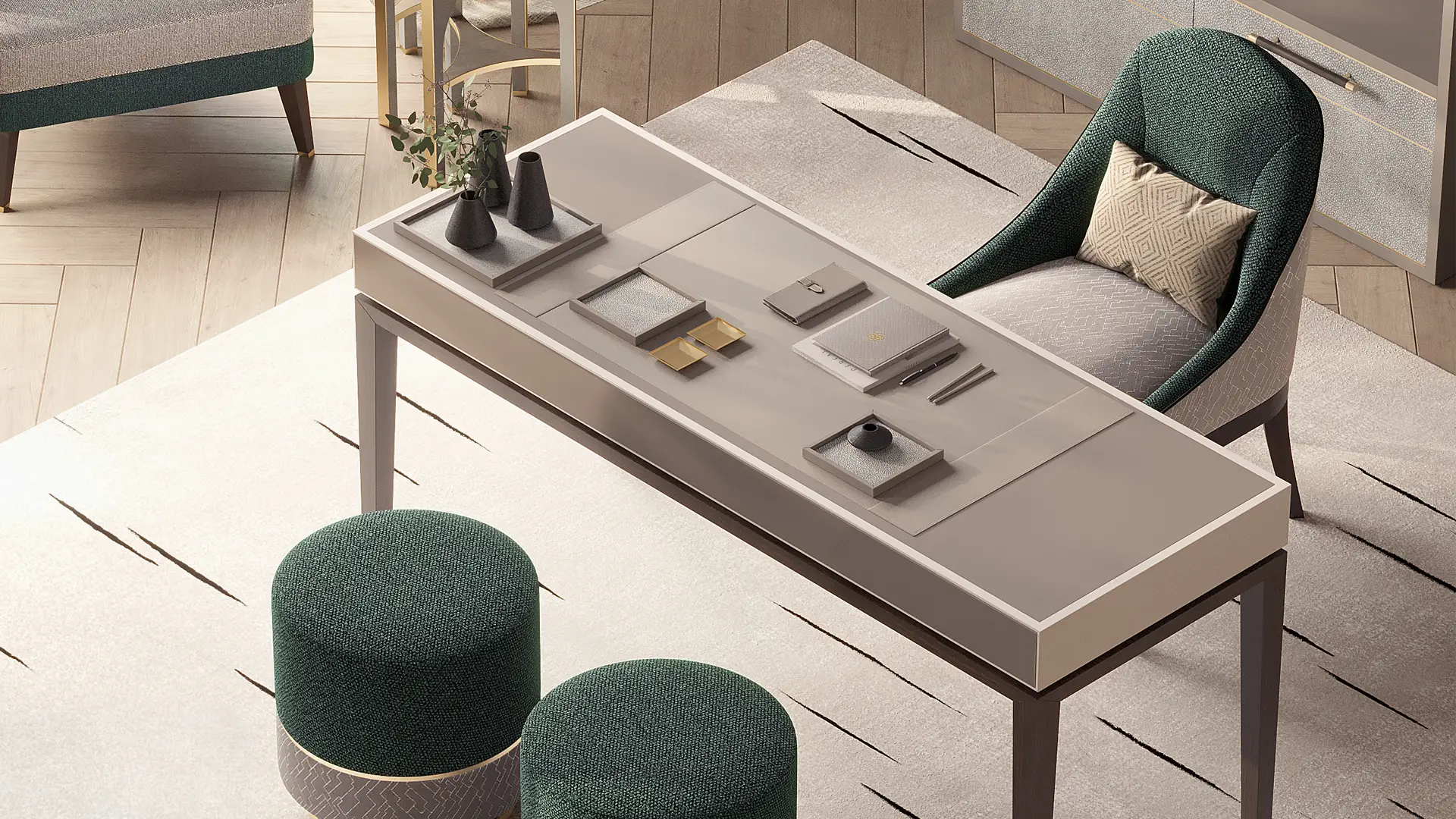 Frato Búzios Desk – Modern Wood Veneer Desk with Brass Frame | Frato