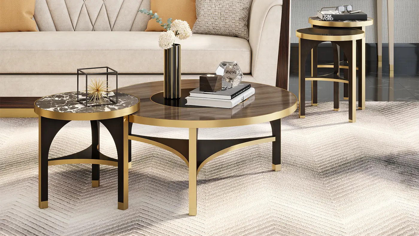 Frato Memphis Coffee Table – Modular Pair with Circular Tops on Tripod ...