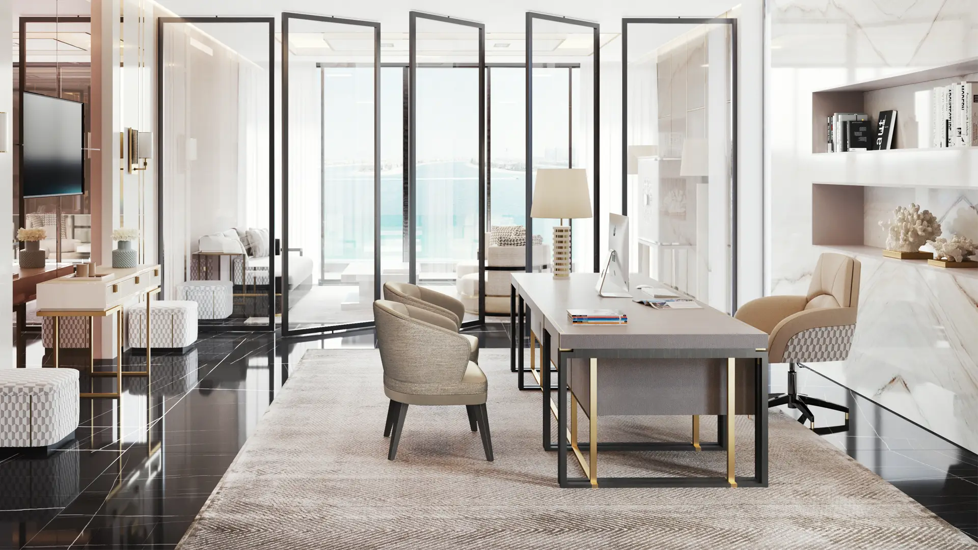 Frato Seoul Desk – Sleek Wood Veneer Desk with Polished Brass Frame | Frato