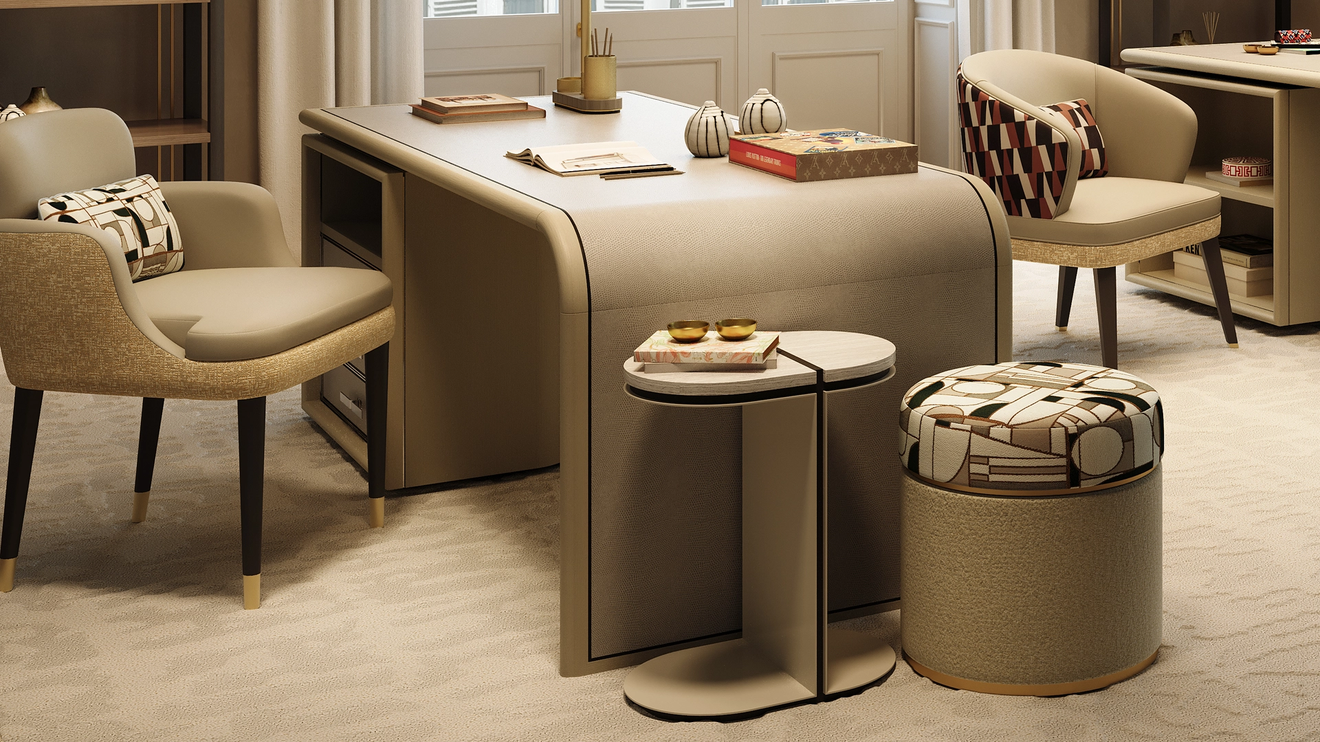 Frato Hatta Desk – Elegant Wood Veneer Desk with Brass Accents | Frato