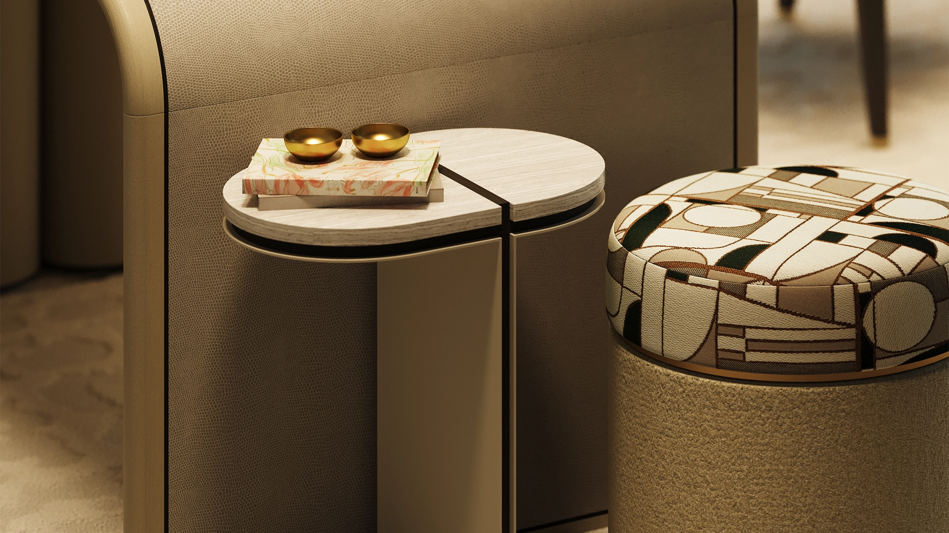 Frato Sarasota Side Table | Minimalist Wood & Stone Accent Table | Frato