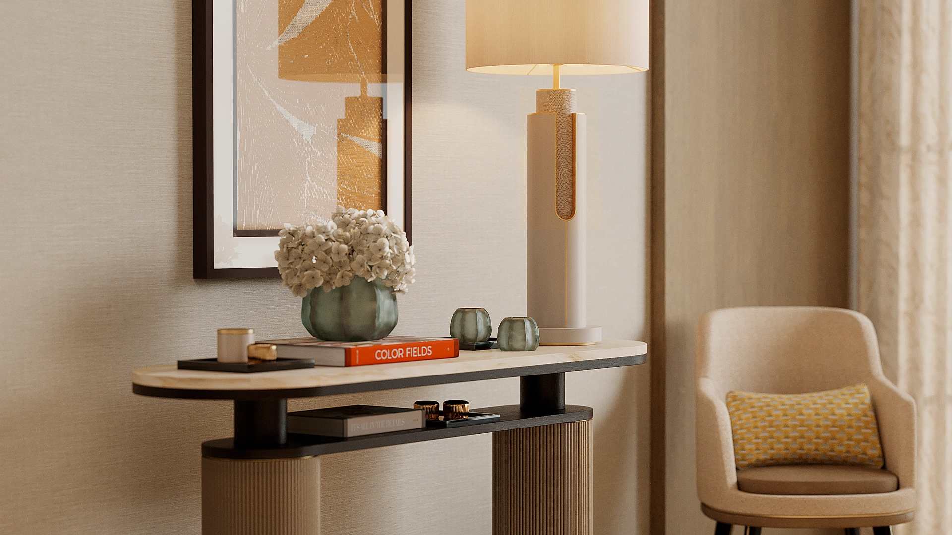 Frato Otsu Console – Elegant Wood and Brass Design with Marble Top | Frato