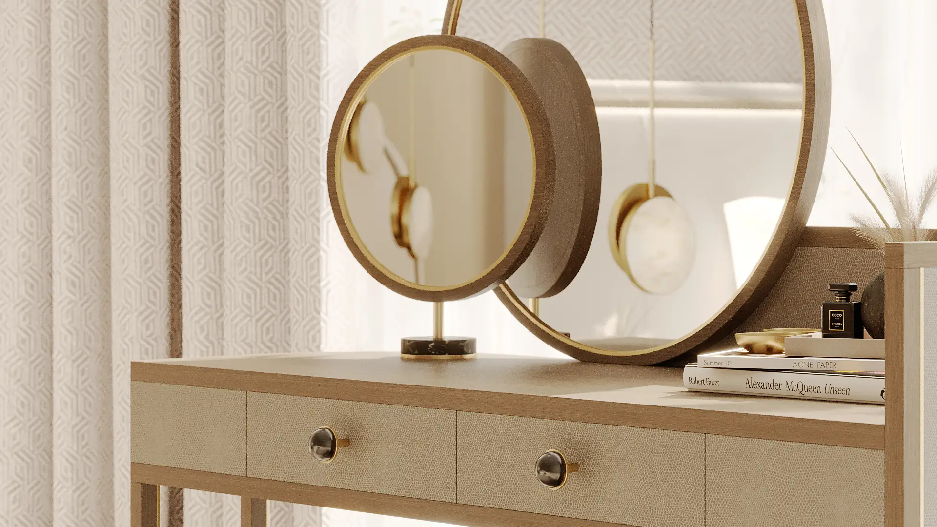 Parma Mirror by Frato – Freestanding Circular Mirror with Brass & Stone Base | Frato