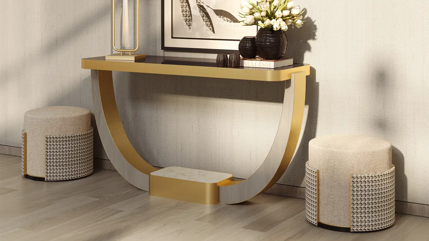 Frato Bologna Console – Black Glass Top with Sculptural Stone Base | Frato