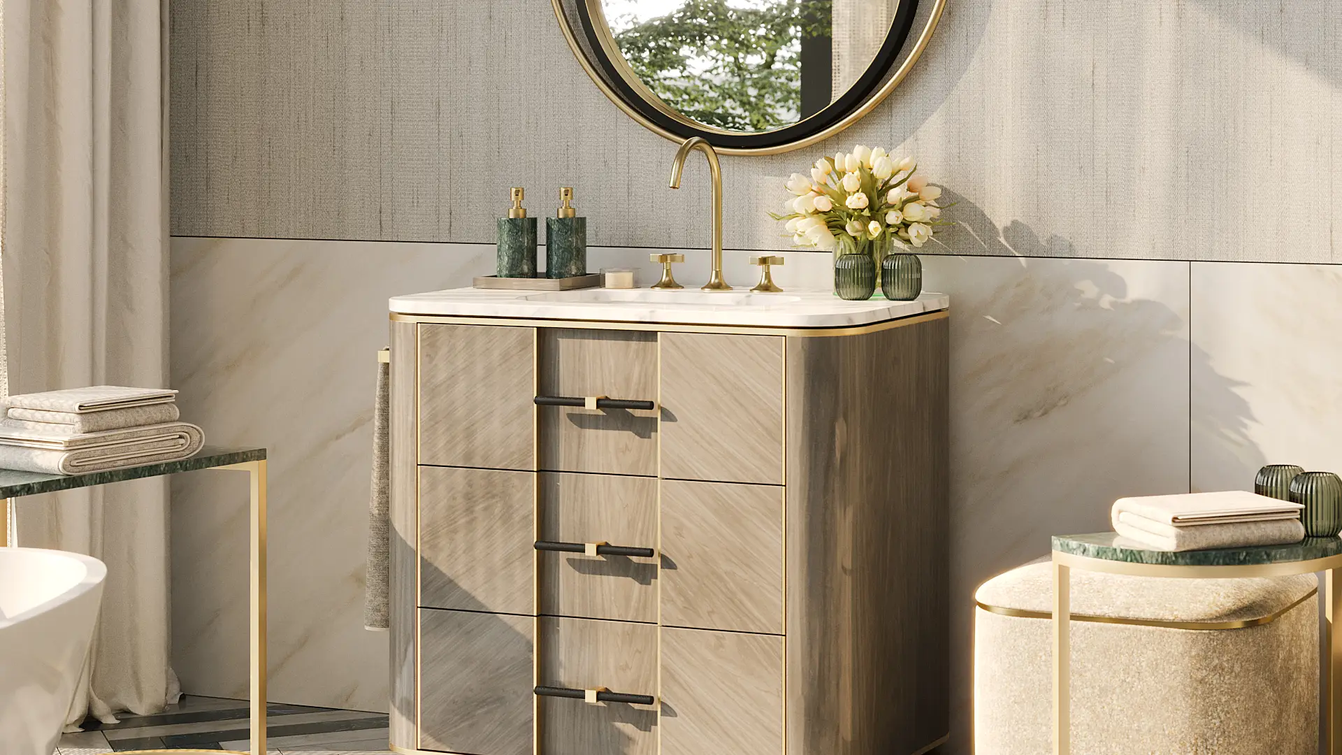 Ashi Vanity Unit by Frato – Curved Cube with Three Drawers | Frato