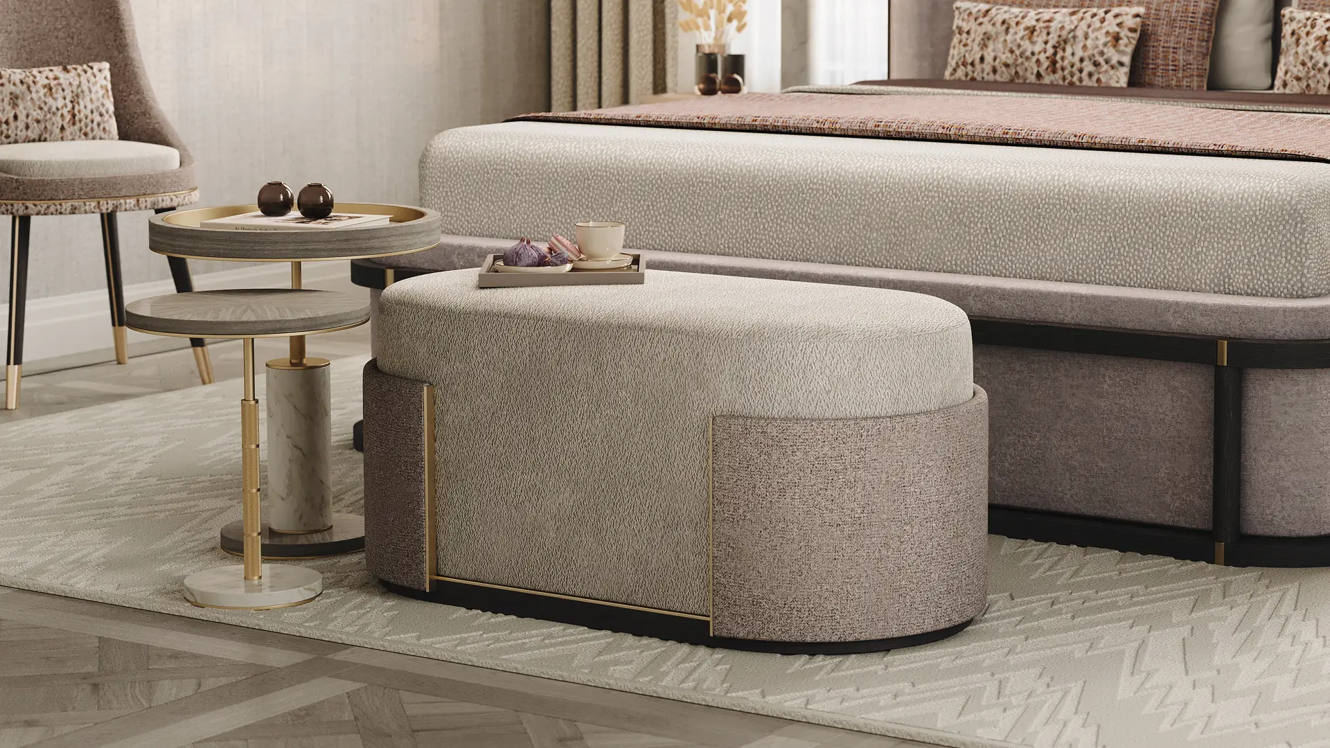 Burgos Bench | Velvet Upholstered Luxury with Brass Detail by Frato | Frato